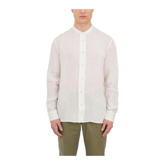 Paolo Pecora Leinenhemd mit Stehkragen und langen &Auml;rmeln - - Shirts - Herren - Wei&szlig; - 2XL