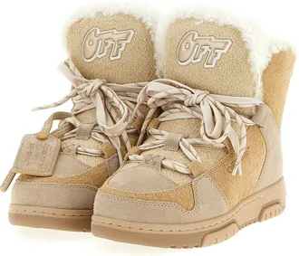 Off-white Shearling-Lined Calfskin Ankle Boot - Beige