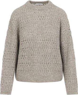 Brunello Cucinelli Femme, Pulls, Gris, Taille: 40 FR Pull en Tricot &agrave; Sequins