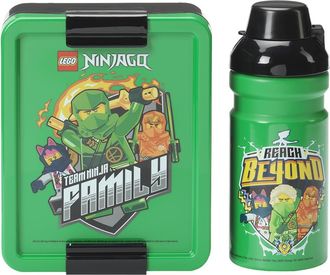Room Copenhagen LEGO NINJAGO LUNCH SET - ICONIC Design, Spa&szlig;ig & Funktional - 390 ml Flasche und Brotdose f&uuml;r Kinder & Erwachsene, f&uuml;r Mahlzeiten unterwegs, Gr&uuml;n & Sc