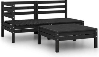 vidaXL 3-tlg. Garten-Lounge-Set Massivholz Kiefer Schwarz - Vidaxl