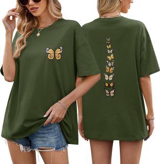Heekpek Damen Tshirt Oversize T Shirt Baumwolle Kurzarm Longshirt Sommer Oberteile Graphic Tee Lang Bluse Tunika Tops f&uuml;r Teenager M&auml;dchen Locker Basic T-Shir