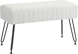 HOMCOM Banc, banc rembourré avec aspect fourrure synthétique, pieds métalliques, banc à chaussures pour entrée, chambre à coucher, salon, 82 x 30 x 47 cm, bl