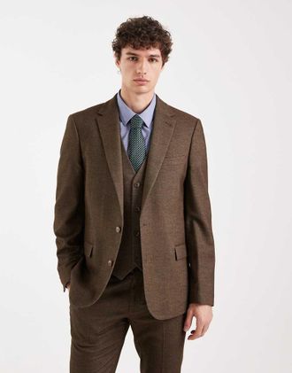 Asos Eng geschnittene Anzugjacke in brauner Wolloptik-Brown