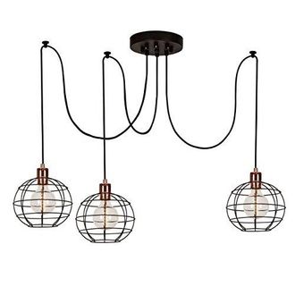 Homemania Pendelleuchte Wire-Fall, Kupfer, Schwarz aus Metall, 180 x 180 x 113 cm, 3 x E27, max. 100 W