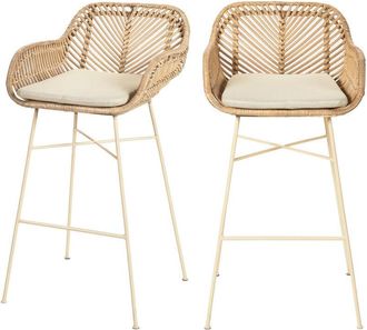 DRAWER Drawer - Lot de 2 tabourets de bar en rotin pieds beiges H68cm - Naturel - Nunuhai