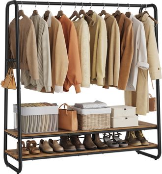 Vasagle Kleiderständer, Garderobenständer, Garderobe, 2 Ablagen, 6 Haken in S-Form, Stahlgestell, 45 x 138 x 160 cm, für Schlafzimmer, Flur, Eingangsbereich, 