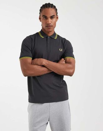 Fred Perry Tennis Performance - Polo &agrave; logo avec double liser&eacute;s - Gris fonc&eacute;