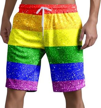 Generic Short de bain pour homme avec motif de bouche arc-en-ciel pour l&eacute;t&eacute; - Enti&egrave;rement imprim&eacute; - Avec poche &agrave; cravate, multicolore, XXL