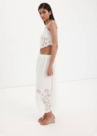 Mango Top brod&eacute; ajour&eacute; blanc cass&eacute; - Femme - XS - MANGO