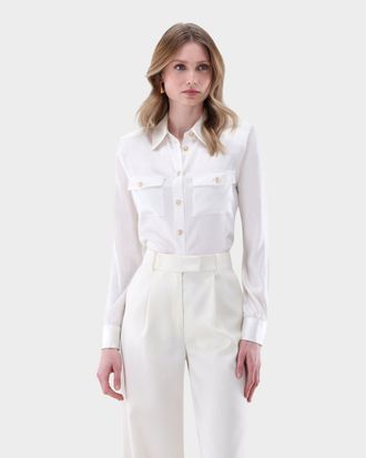 van Laack Taillierte Hemdbluse aus Seide mit Brusttaschen