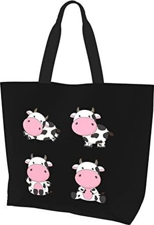 AOOEDM Cartoon Cows - Sac &agrave; provisions r&eacute;utilisable en toile pour dames