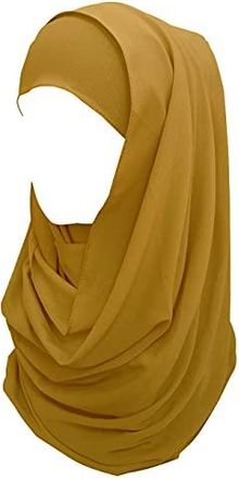 Lina & Lily Écharpe Hijab pour Femme Musulmane, Foulard Tissu Opaque et Léger en Crêpe Bubble (Jaune Moutarde)