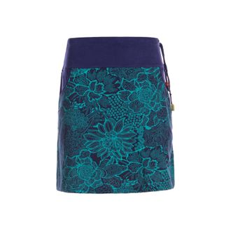 vishes kurzer Damenrock mit Blumen-Spitze in dunkelblau I Gr&ouml;&szlig;e 2XL (42-44) I Handgefertigt aus 100% Baumwolle I Rock mit Taschen I F&uuml;r warme & kalte Monate 