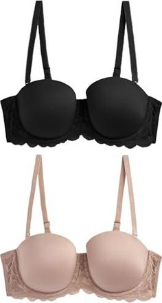 Next Femme Soutien-Gorge Multipositions légèrement rembourrés Bonnets A-E, Lot de 2 Noir/Praline Nude 80