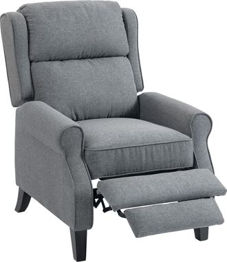 HOMCOM 132&deg; max Reclining Armchair mit Fu&szlig;st&uuml;tze und Taschenfedern, Polstersessel in Leinenoptik, Stahl und Holz, 74x84x102 cm, Grau