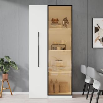 Merax LED-Schrank 160 cm mit Glast&uuml;r und Schublade - Aufbewahrung und Display f&uuml;r Wohnzimmer und B&uuml;ro