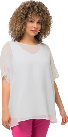 Ulla Popken Damen Chiffonbluse Blusen, Schneeweiß, 50-56