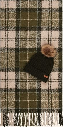 Barbour Set Saltburn: M&uuml;tze Mit Kunstpelz Und Schal gruen