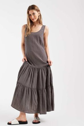 & Other Stories Robe longue &agrave; volants &eacute;tag&eacute;s &eacute;tag&eacute;s - Gris anthracite-Brown