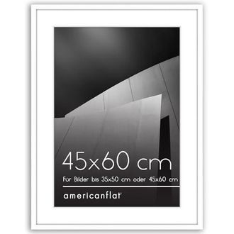 Americanflat Bilderrahmen 45x60 cm Wei&szlig; - Bilderrahmen 35x50 cm mit Passepartout - aus Kunststoff mit poliertem Plexi-Scheibe