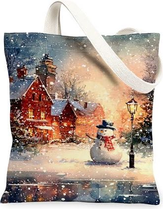 Generic Sacs fourre-tout en toile motif bonhomme de neige dhiver, sacs d&eacute;picerie r&eacute;utilisables, confortables, rustiques, l&eacute;gers et lavables avec bandouli&egrave;re C