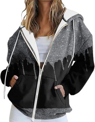 Generic Sweat à capuche surdimensionné à manches longues pour femme - Doux et confortable - Décontracté - Avec poches - Fermeture éclair graphique - Veste pol