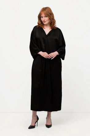 Ulla Popken Maxikleid Midikleid Satin V-Ausschnitt Halbarm Taschen
