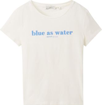 Tom Tailor Tom Tailor Denim Damen Basic T-Shirt mit Schriftzug, 10348 - Gardenia White, XXL