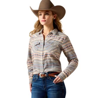 Ariat Womens Arizona Western Snap Shirt Long Sleeve in Ombre Blue Southwest, Size 2X-Large, by Ariat