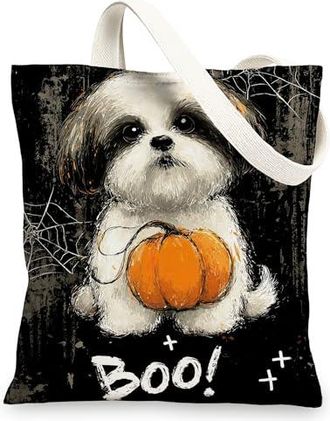 Generic Sacs fourre-tout en toile motif animal fantaisie, sacs dépicerie réutilisables, légers et lavables avec bandoulière, noir, 13x15 Inch