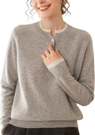 Dissa Pull Cachemire Femme Gris Col Rond Solide Couleur Tricoté en Vrac Manches Longues épais Pull en Cachemire et Laine,EU 44,DF8107