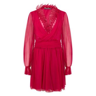 Alberta Ferretti Kurzes Kleid mit transparenten &Auml;rmeln - - Dresses - Damen - Rot - L