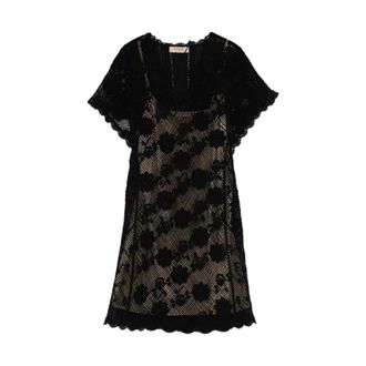 Twinset Femme, Robes, Noir, Taille: 40 FR Robe en dentelle avec appliqu&eacute;s floraux