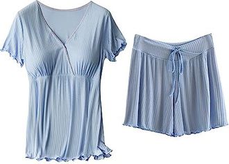 Generic Soutien-gorge de maternit&eacute; &agrave; manches courtes pour femme, multicolore, 7 couleurs, v&ecirc;tements de d&eacute;tente post-partum, 2026, bleu, M