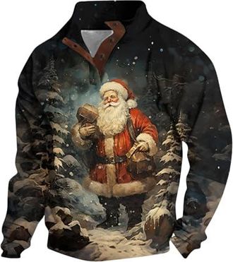 Generic Sweats pour homme - Pull de Noël à trois boutons - Décontracté - Automne et hiver - Coupe ajustée, blanc, 4XL