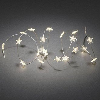 Konstsmide LED Dekolicherkette, 20 transparente Sterne, mit an/aus Schalter, mit Funkeleffekt, 20 warm weiße Dioden, batteriebetrieben, Innen, transparenter Drah