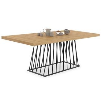 IDMarket Table à Manger Extensible Rectangle Yuna 6-10 Personnes Plateau Bois et Pied Filaire en métal Noir 160-200 cm