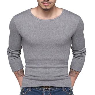 Generic Haut thermique &agrave; manches longues pour homme avec doublure en polaire et col rond, gris, XXL
