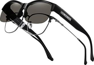 Duco 8960 Lunettes de soleil polarisées unisexes pour porteurs de lunettes, Cadre noir, lentille grise, 63