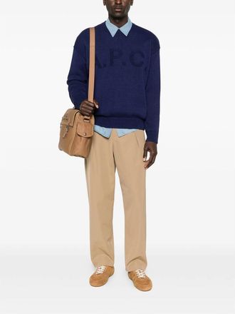 A.P.C. Logo-Embroidered Crew Neck Sweater - Navy