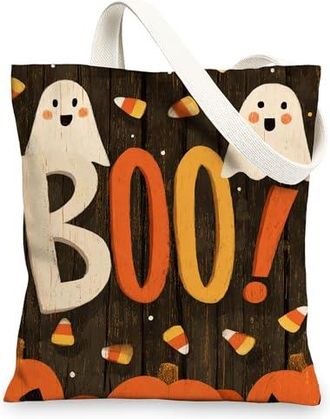 Generic Sacs fourre-tout en toile dHalloween, mignon fantôme citrouille, sacs de courses réutilisables, amusants légers et lavables en toile avec bandoulière,