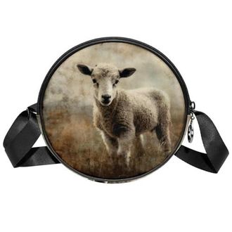 Generic Sac &agrave; bandouli&egrave;re rond pour femme, petit sac &agrave; bandouli&egrave;re vintage en forme de mouton avec fermeture &eacute;clair, bretelles r&eacute;glables, sac &agrave; main rond d&eacute;co