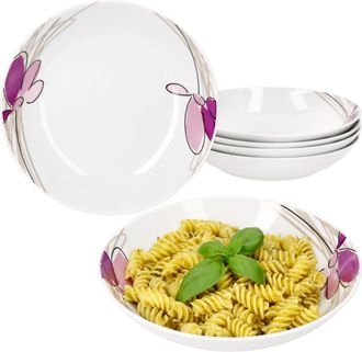 MamboCat Viola 6er Set Suppenteller I 450ml I Porzellan-Geschirr mit Blumen-Dekor für 6 Personen I Tiefe Teller für Salat, Suppe, Müsli, Pasta & Co