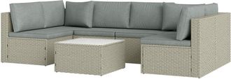 OUTSUNNY Ensemble salon de jardin modulable 6 personnes avec table basse r&eacute;sine tress&eacute;e effet rotin gris