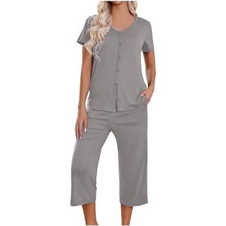 Generic Pyjama Femme &Eacute;t&eacute; Coton Ensemble Pyjama Femme Lingerie Top &Agrave; Manches Courtes Et 3/4 Pantacourt 3/4 Pas Cher Imprim&eacute;/couleur Unie Pyjama Id&eacute;al Pour Prin