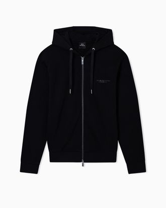A|X Armani Exchange Mens Genuine Cotton, Zipped, Long Sleeve Side Logo Hooded Sweatshirt, Black, XL