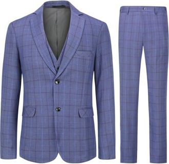 AlltheMen Costume Homme 3 Pièces Tuxedo Slim Fit à Carreaux Deux Boutons daffaire Mariage Veste+Gilet+Pantalon 6238 Gris XXL