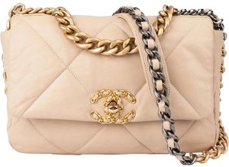 Chanel Crossbody Bags - Chanel 19 Quilted Lambskin Single Flap Crossbody B - Gr. unisize - in Beige - f&uuml;r Damen