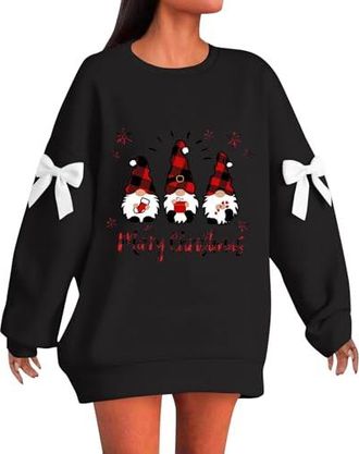 Generic Pull de Noël pour femme - Pull de Noël amusant et moche - Imprimé graphique festif - Manches longues - Style décontracté - Pour les fêtes de fin danné